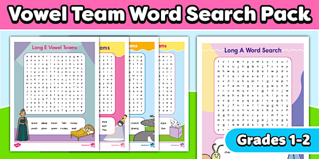 Long Vowel Team Word Search Pack for 1st-2nd Grade