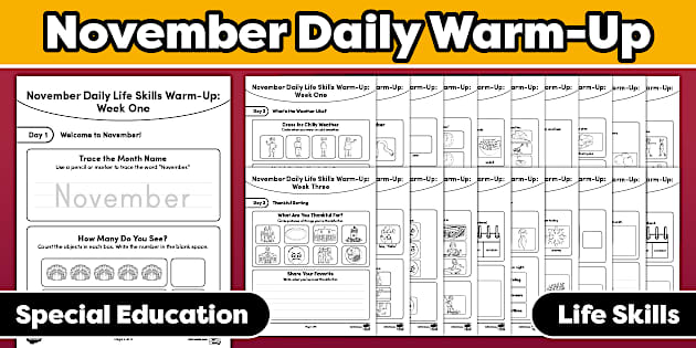 November Daily Life Warm-Up Morning Work Special Education