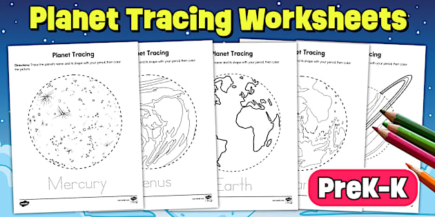 Planet Tracing Worksheets for PreK-K