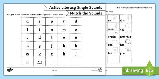 Active Literacy Single Sounds Cut and Stick - Twinkl