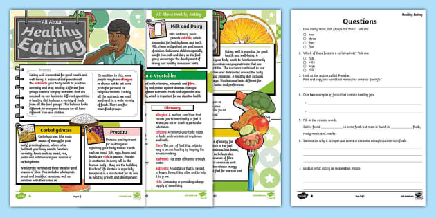 UKS2 All About Healthy Eating Reading Comprehension Activity