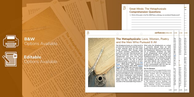 KS5 Great Minds: The Metaphysicals Reading Comprehension KS5 Great Minds: The Metaphysicals Reading Comprehension