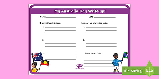 Australia Day Write Up Worksheet