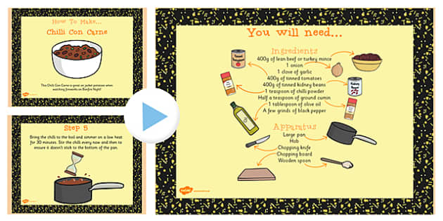 Chilli Recipe PowerPoint (Hecho por educadores) - Twinkl