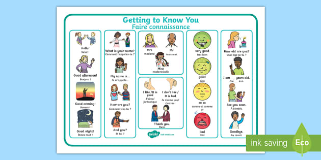 Getting to Know You Word Mat English/French