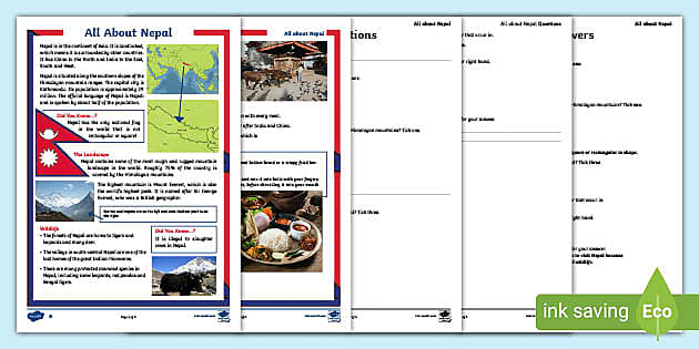 Nepal Fact File LKS2 Differentiated Reading Comprehension