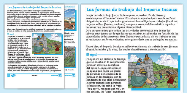 Comprensión lectora: Las formas de trabajo inca - Twinkl