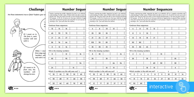 Number Sequences Homework Worksheets | Parent Support Tool