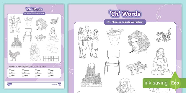 ESL 'Ch' Words Phonics Search Worksheet (teacher made)