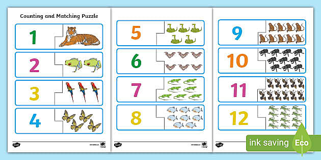 Jungle Themed One To Twelve Counting Matching Puzzle - count
