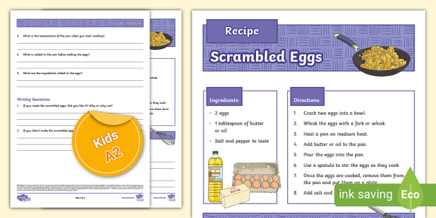 ESL Scrambled Eggs Recipe [Kids, A2] | Twinkl (teacher made)