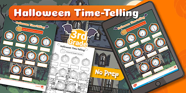 Third Grade Halloween Time-Telling Worksheet - Twinkl