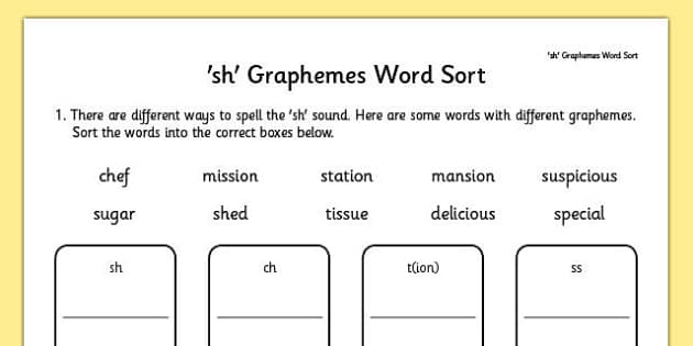 Phase 5 sh Graphemes Word Sort (teacher made) - Twinkl
