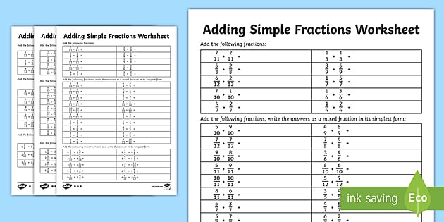 Adding Simple Fractions And Mixed Numbers Worksheet 2