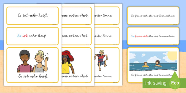 Sommer: einfache Sätze Wort- und Bildkarten (teacher made)