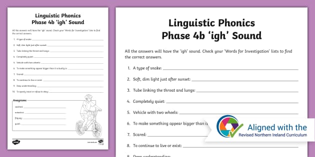 igh Word Worksheet - NI Phase 4b Phonics (teacher made)