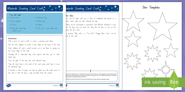 Kids Crafts | Matariki Sensory Stars Greetings Card Template