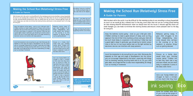 The Secrets of a Smooth School Run Parent and Carer Information Sheet