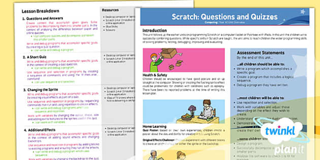 Computing: Scratch Questions and Quizzes Year 4 Planning Overview