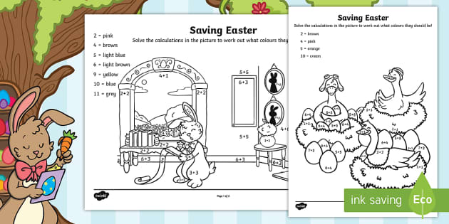 Saving Easter Addition Colour by Number