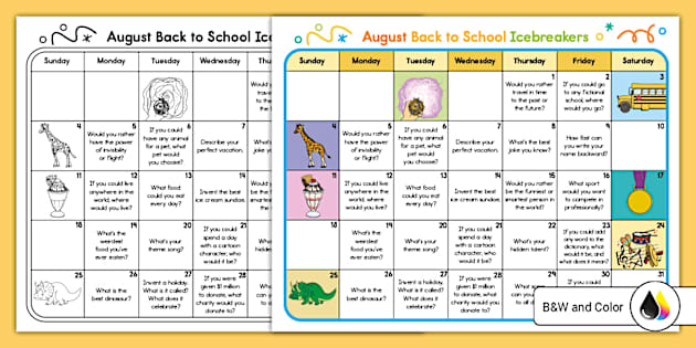 August 2024 Back to School Icebreakers Calendar - Twinkl