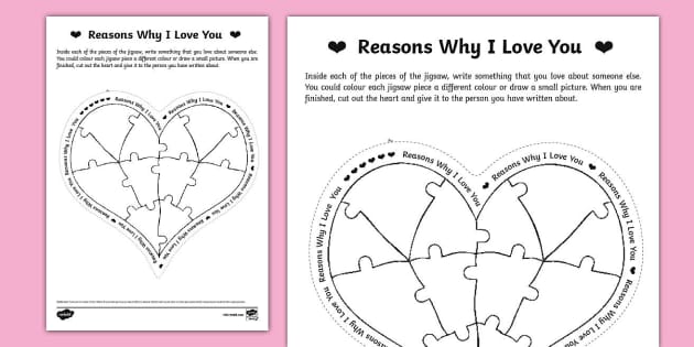 Reasons Why I Love You Worksheet (teacher made) - Twinkl