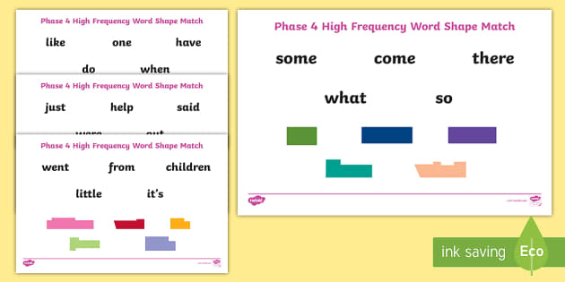 Phase 4 High Frequency Words Shape Match Worksheets - Twinkl