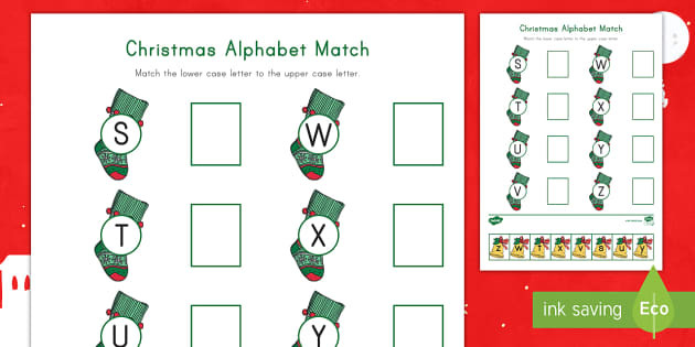 Christmas Alphabet S-Z Matching Worksheet / Activity Sheet