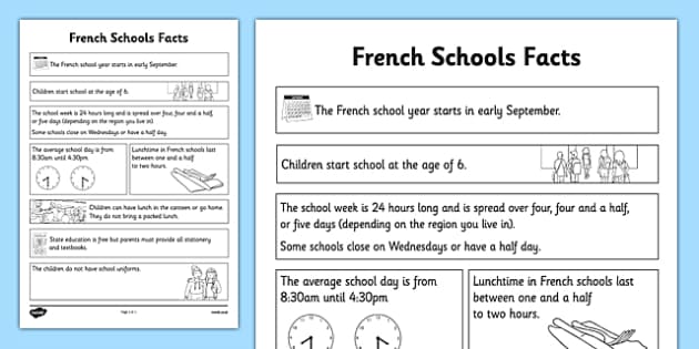 France Schools Fact Sheet (teacher made)