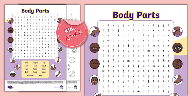 ESL Body Parts Word Search [Kids, A1-A2] - Twinkl