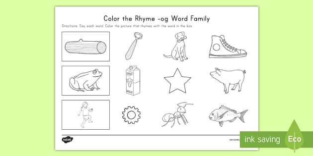 * NEW * Color the Rhyme -og Word Family Worksheet - pre-kindergarten