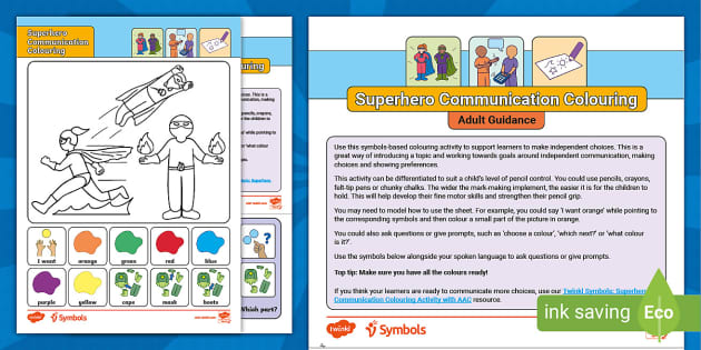 Twinkl Symbols: Superhero Communication Colouring Activity