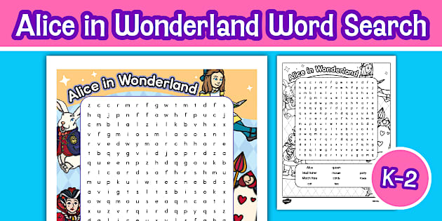 Alice in Wonderland Word Search for K-2nd Grade