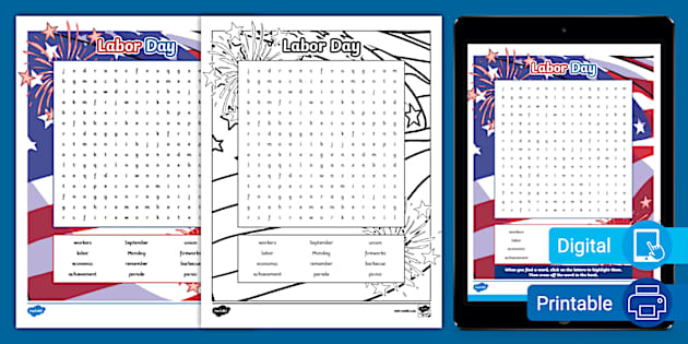 Labor Day Word Search PDF for 3rd-5th Grade | Twinkl USA