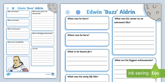 Edwin 'Buzz' Aldrin Fact File Template, Buzz Aldrin - Twinkl