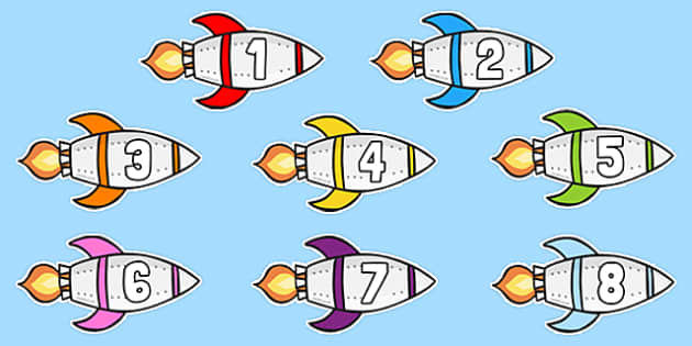 Numbers 1-20 on Rockets Cut Outs (teacher made) - Twinkl