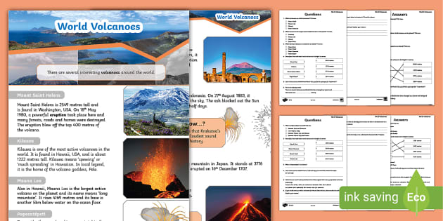 LKS2 World Volcanoes Differentiated Reading Comprehension