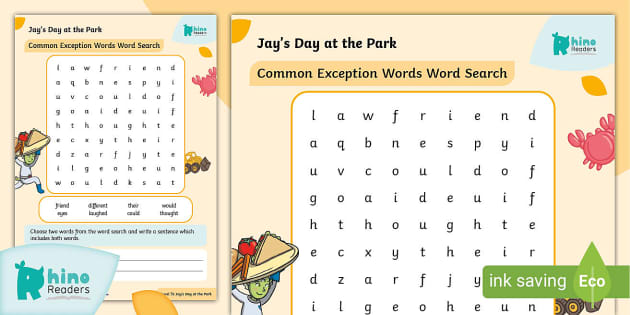 Level 5b Jay's Day at the Park: Common Exception Word Search