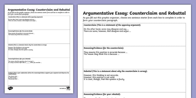 Argumentative Essay Counterclaim Graphic Organizer for 6-8 G