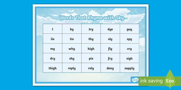 Words That Rhyme with Sky Word Mat (professor feito) Words That Rhyme with Sky Word Mat (professor feito)