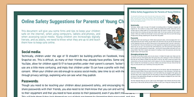Online Safety Suggestions for Parents of Young Children
