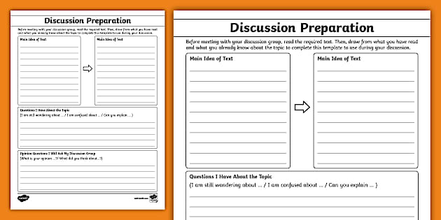 Seventh Grade Discussion Preparation Worksheet - Twinkl