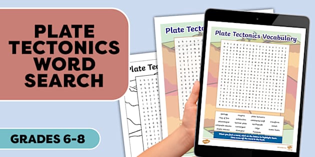 Plate Tectonics Vocabulary Word Search for 6th-8th Grade