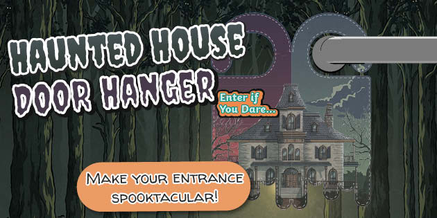Spooky Haunted House Door Hanger Worksheet