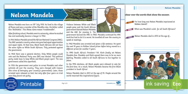 Nelson Mandela | Evidence In Text Activity | South Africa