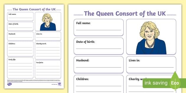 FREE! - KS1 Queen Consort of the UK Fact File Template - Twinkl