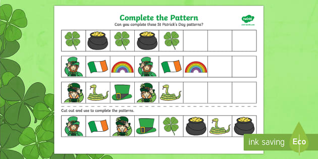 St. Patrick's Day Complete the Pattern Worksheet / Worksheet