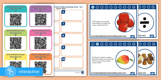 Year 5 NAPLAN-Style Word Problem Cards with QR Codes - Set 1