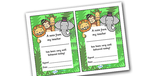 FREE! - Note From Teacher Well Behaved Today (Jungle Themed)