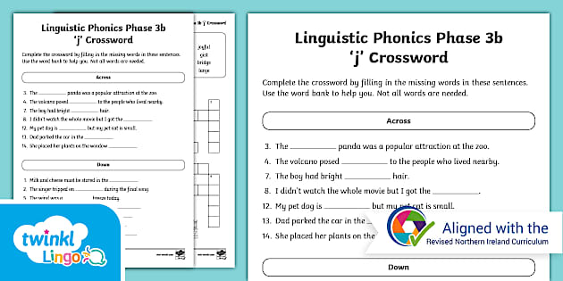 Linguistic Phonics Phase 3b 'j' Crossword (Teacher-Made)